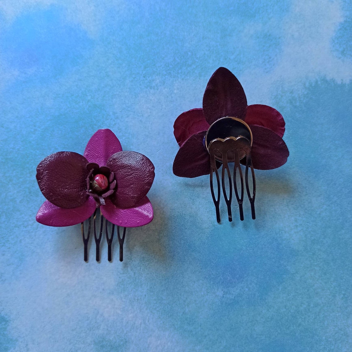 Orchid hair pins leather orchids hairstyles set hair pins | Etsy