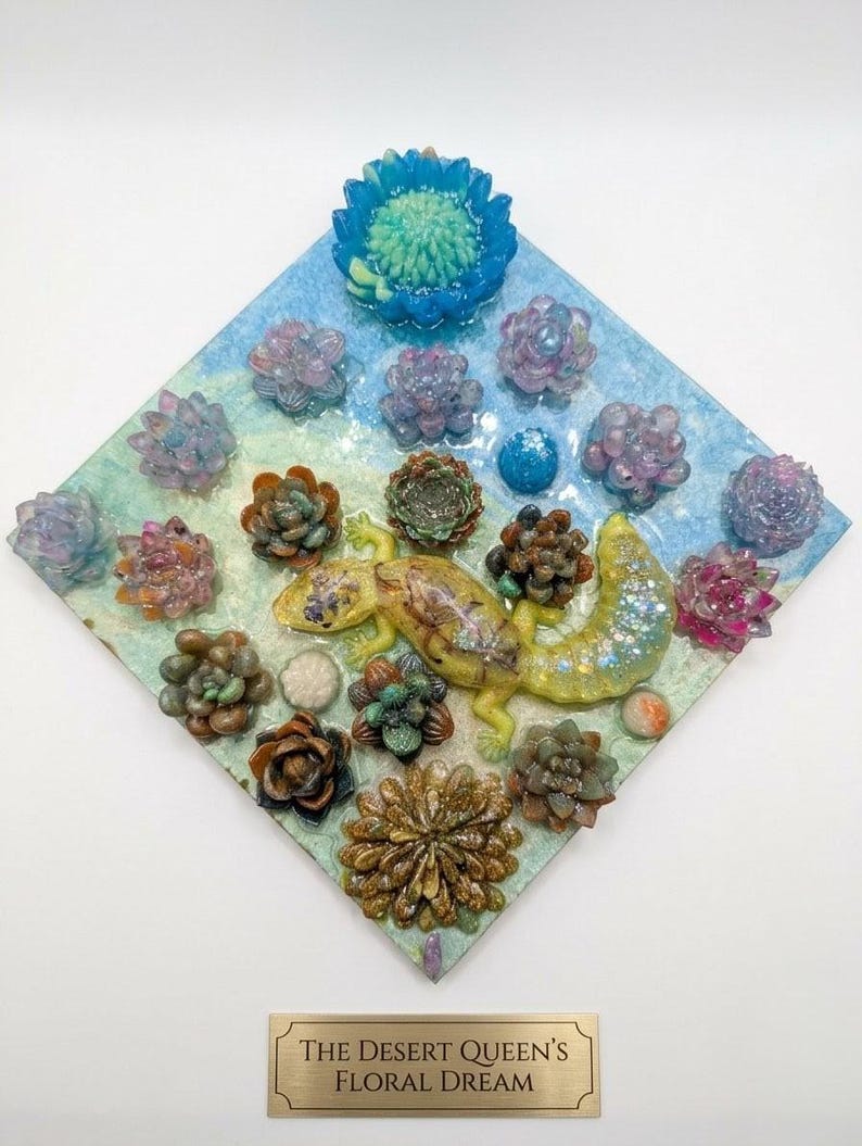 3D Resin Gecko Succulent Wall Art, Glow in Dark Botanical Sculpture ...