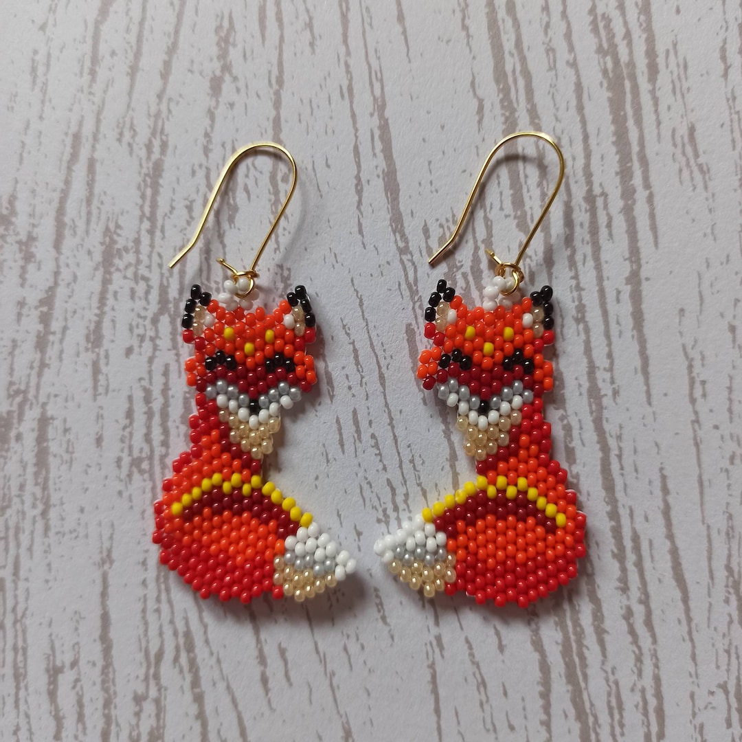 Fox beads Earrings, Summer Beads Earrings Fox, Red Fox Beads earring ...