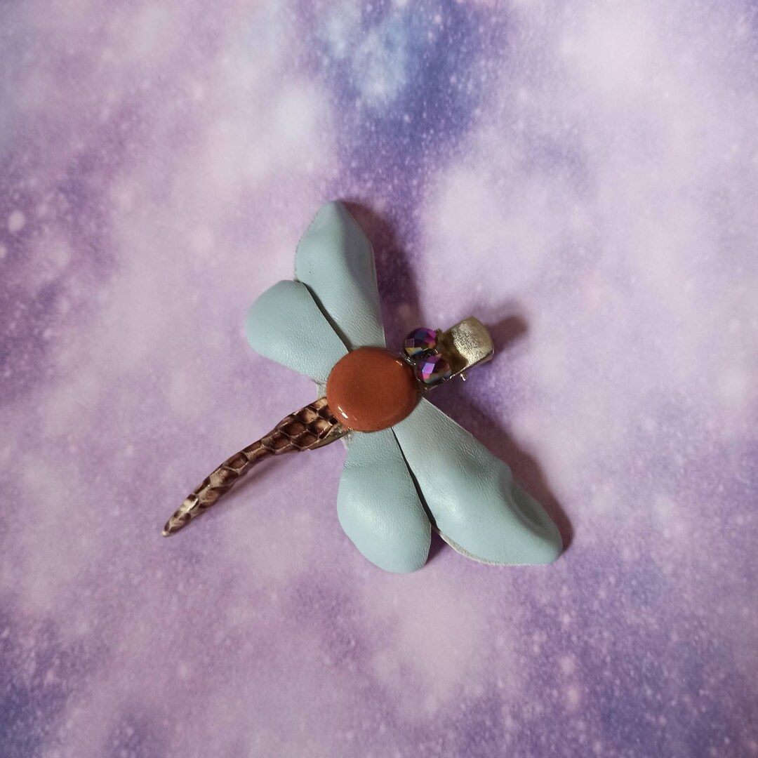 Leather hair clip dragonfly, dragonfly leather, blue dragonfly leather ...