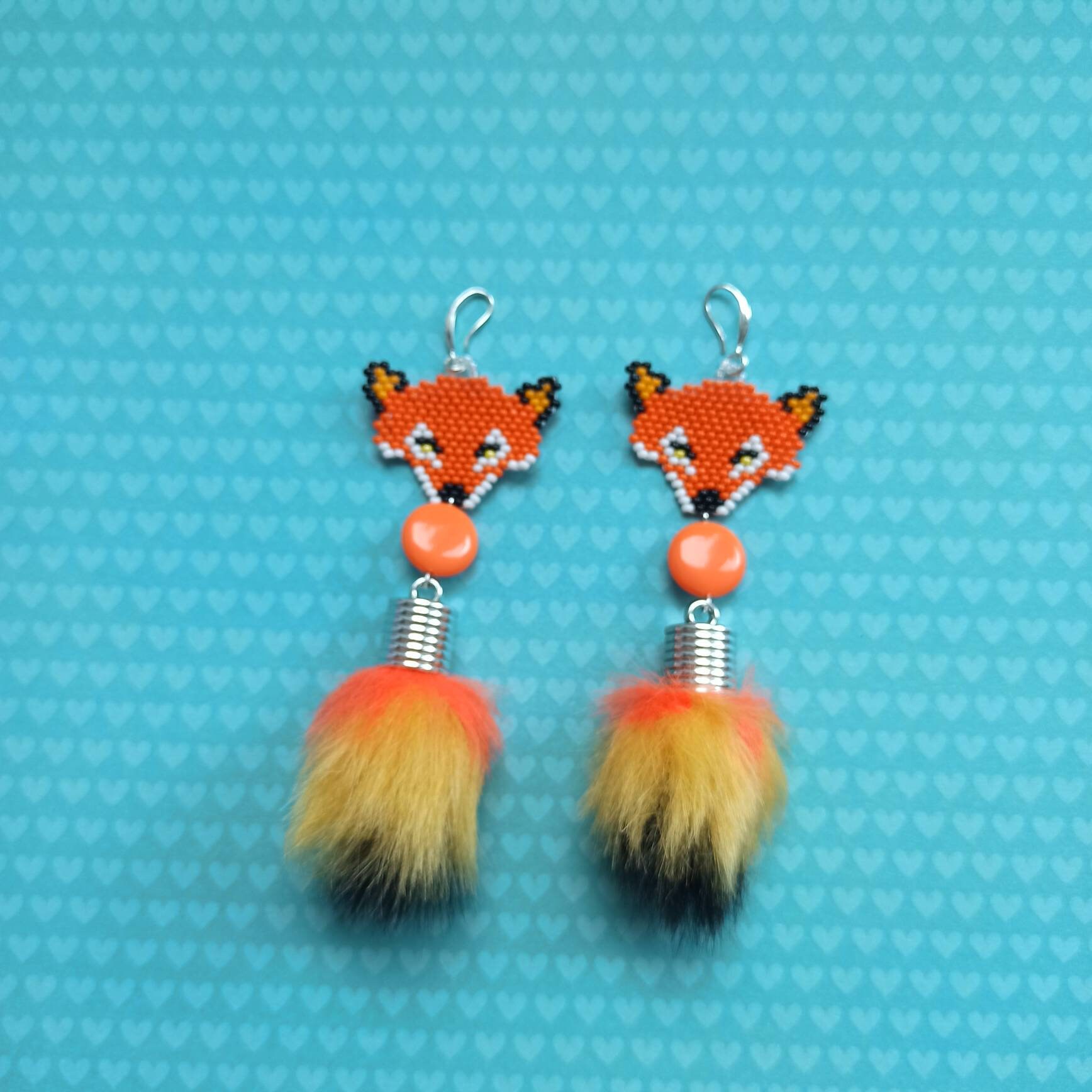 Fox Beads Earrings, Summer Beads Earrings Fox, Red Fox Beads Earring ...