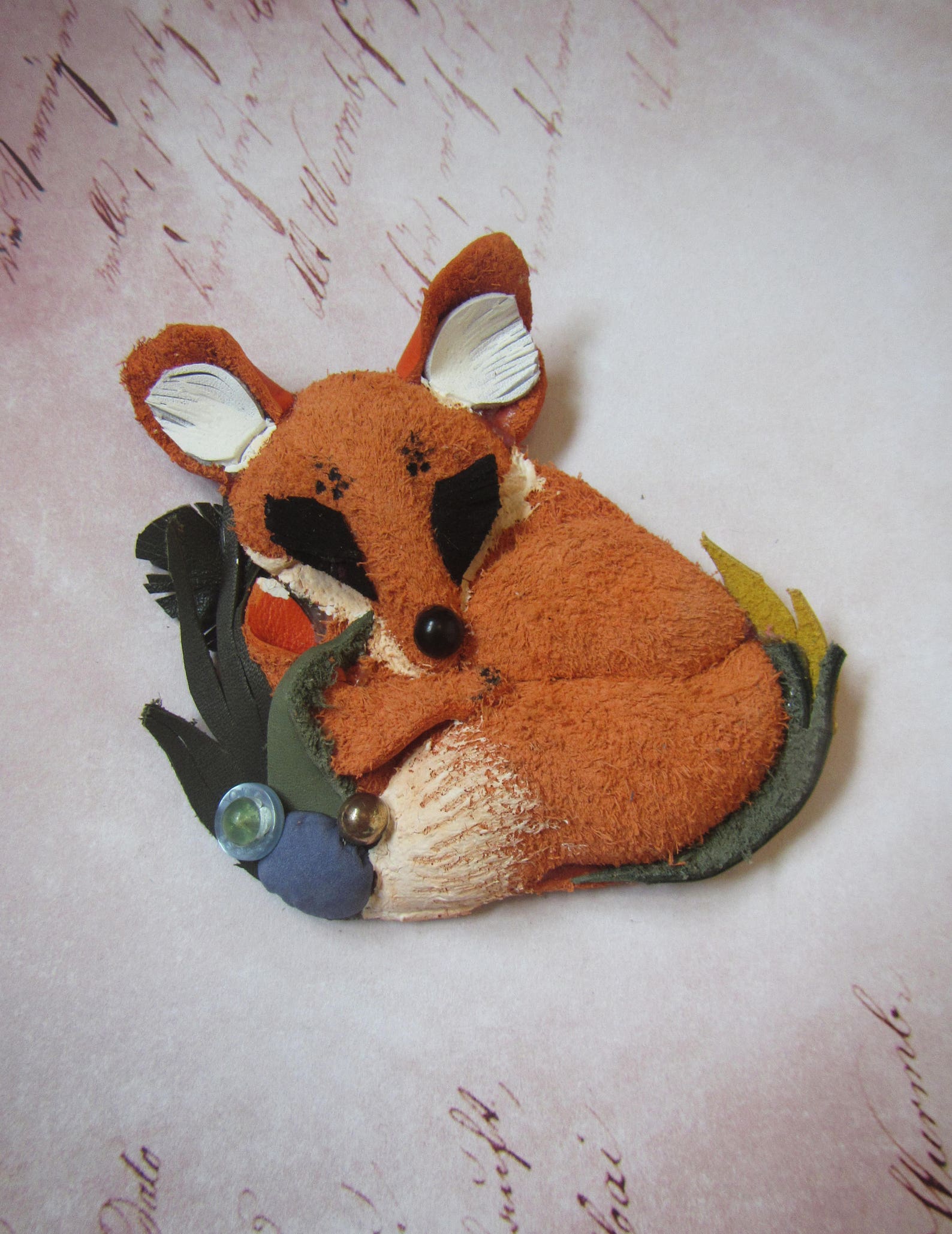 Fox Brooch Leather Red Fox Brooch Orage Fox Brooch Leather | Etsy