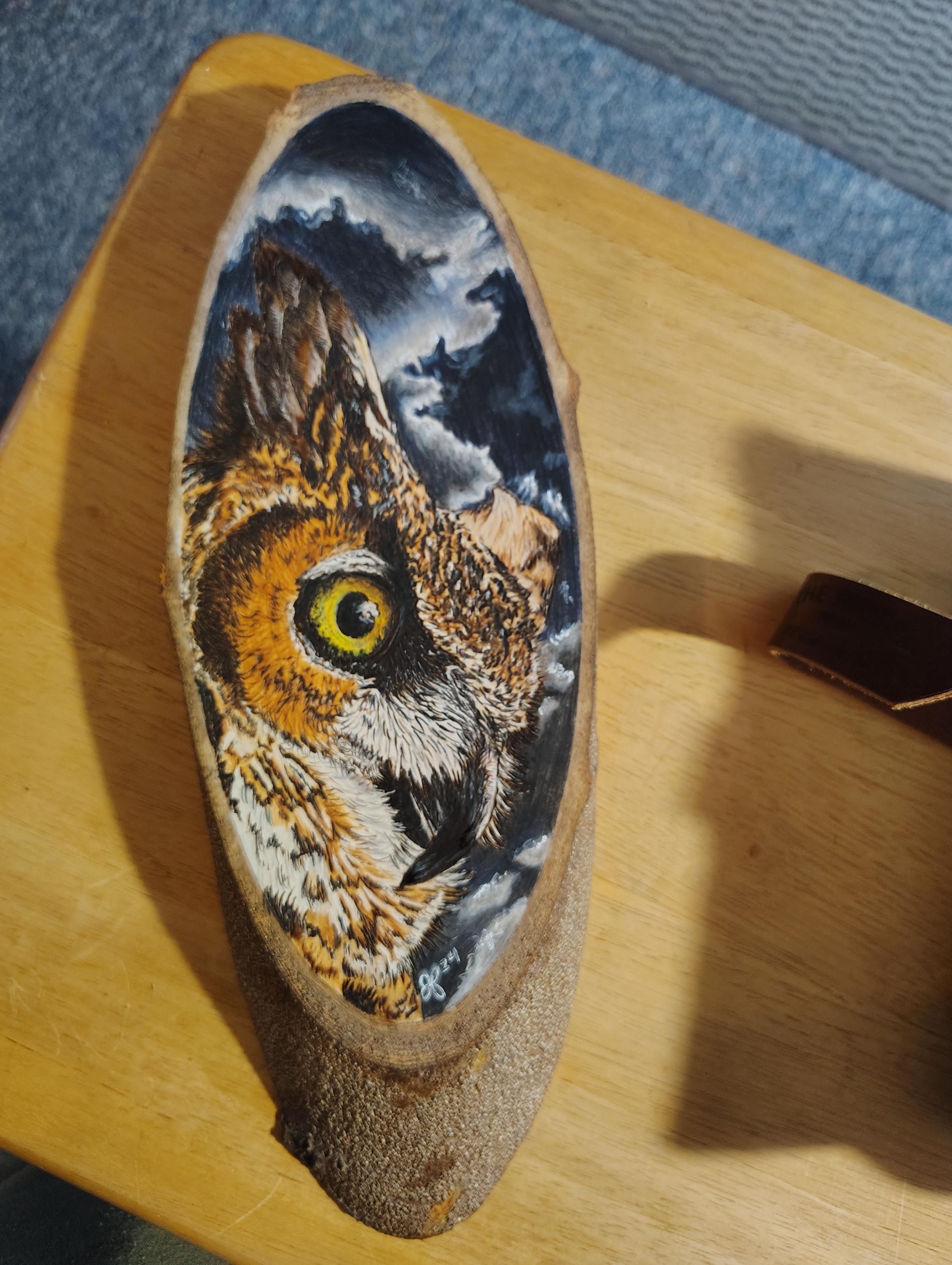 Owl Pyrography Woodburning Hand Drawn Art With Color Owl for Nature ...