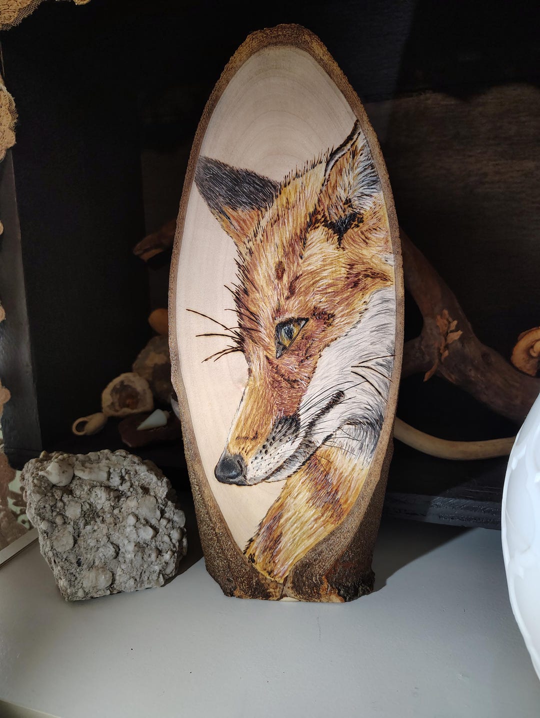 Fox Pyrography Woodburning Hand Drawn Art With Color Fox for Nature ...
