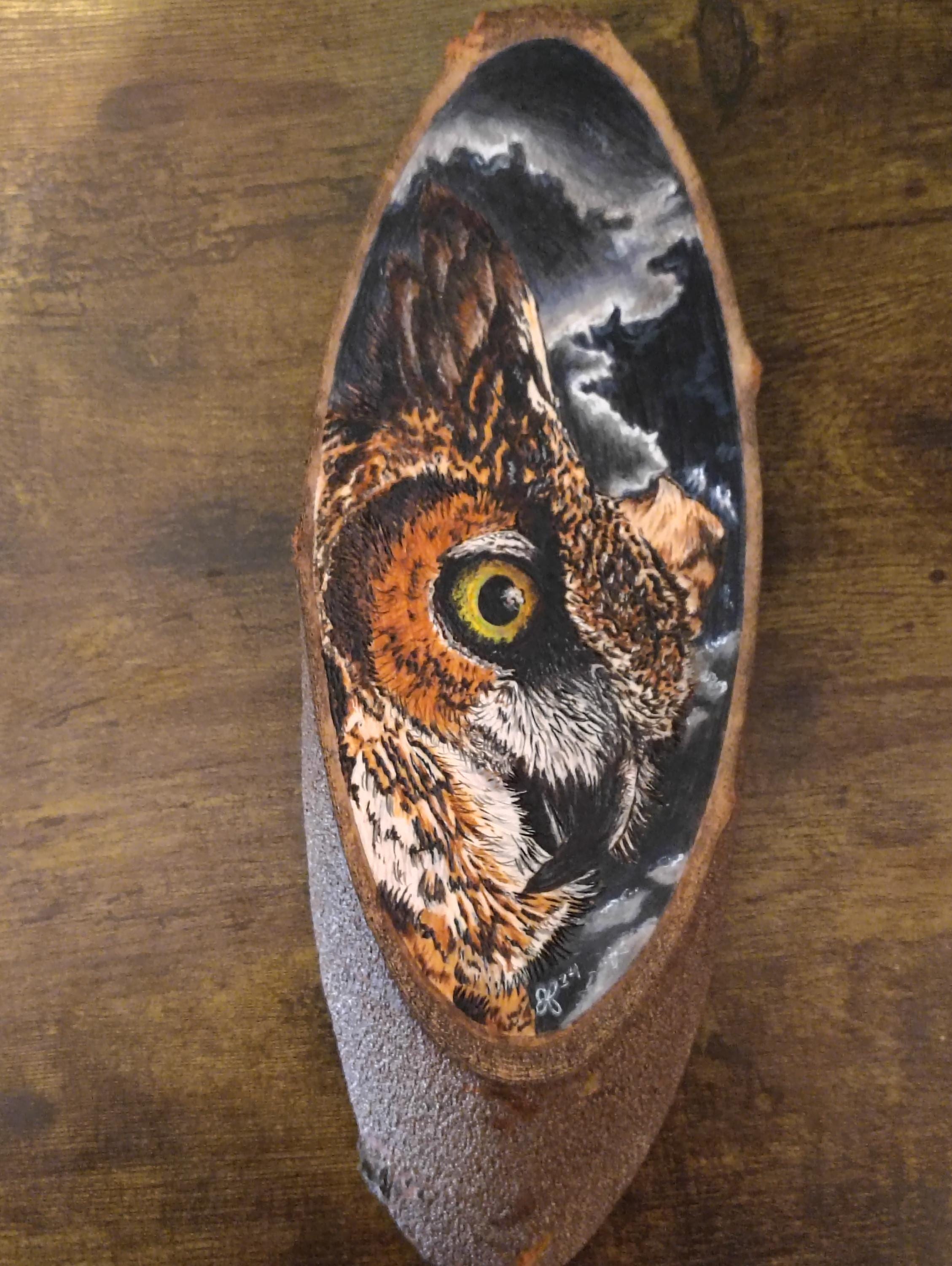 Owl Pyrography Woodburning Hand Drawn Art With Color Owl for Nature ...