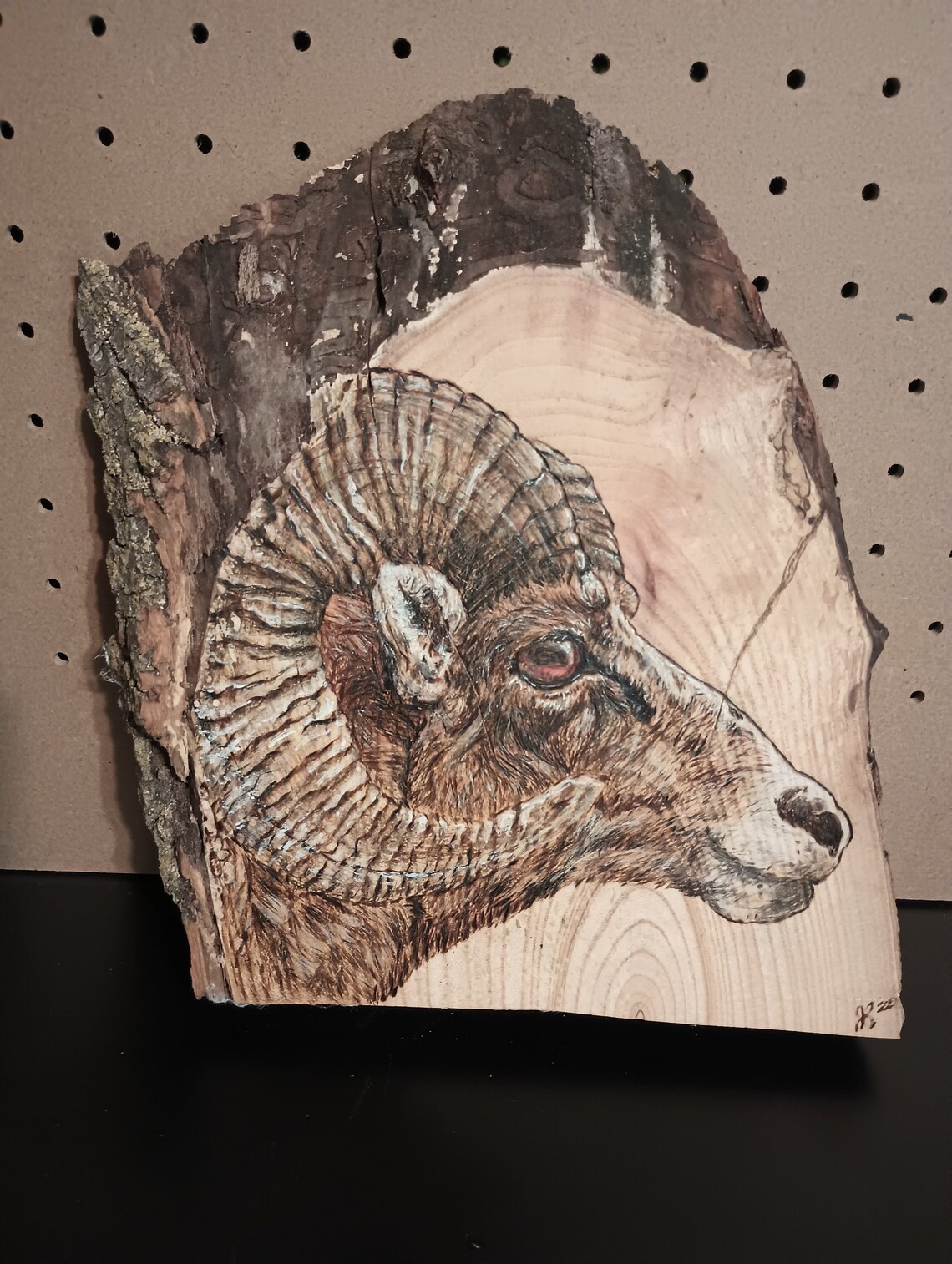 Pyrography Woodburning Hand Drawn Art With Color Bighorn Ram - Etsy