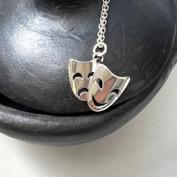 Sterling Silver Theatre Mask Necklace - Etsy
