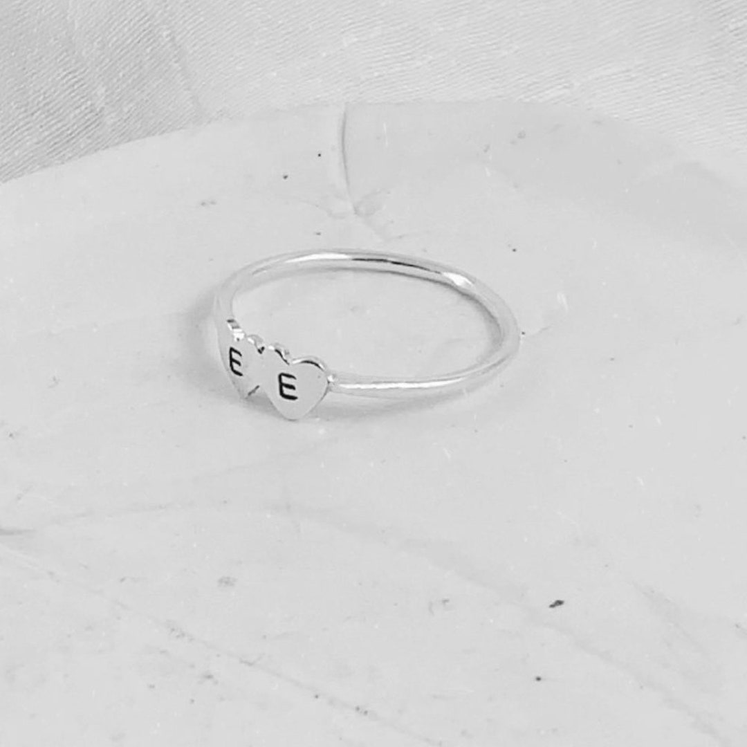 Double Heart Personalized Ring, Heart Ring , Stacking Ring, Initials ...
