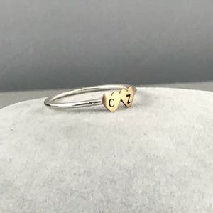 Double Heart Personalized Ring, Heart Ring , Stacking Ring, Initials ...
