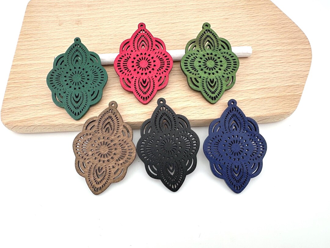 2 Long Wood Drop Pendants 65x43mm for Making Earrings, DIY Jewelry ...