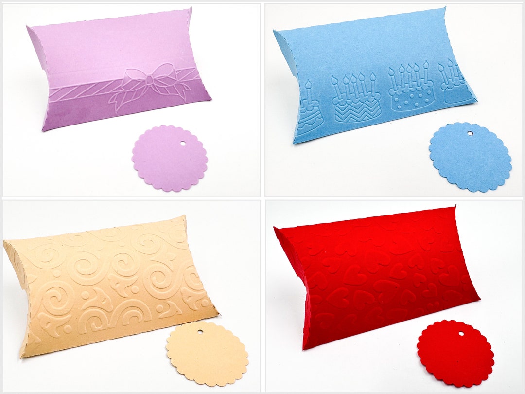 10 Embossed optional Pillow Favor Boxes Gift Tags, Gift Box 23 Colors ...