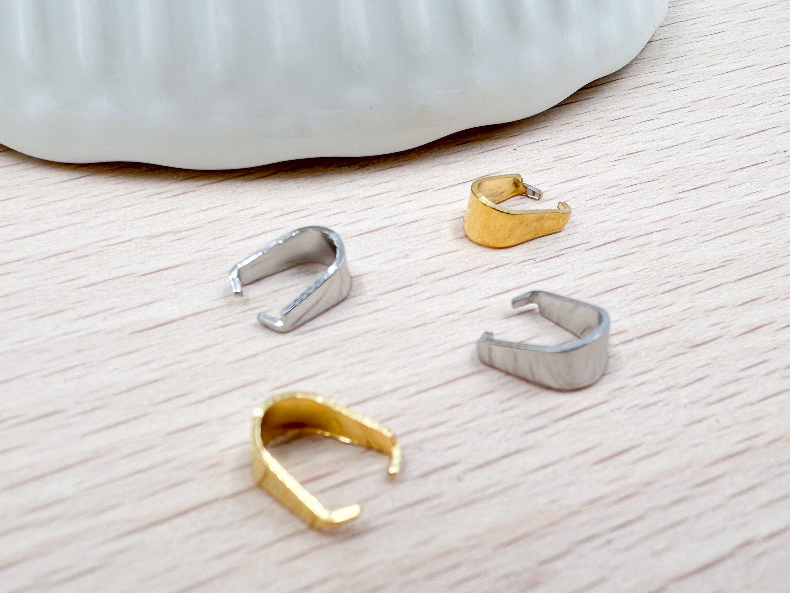 10 Stainless Steel Pinch Clip Connectors, Pendant Holder Snap on Bail ...