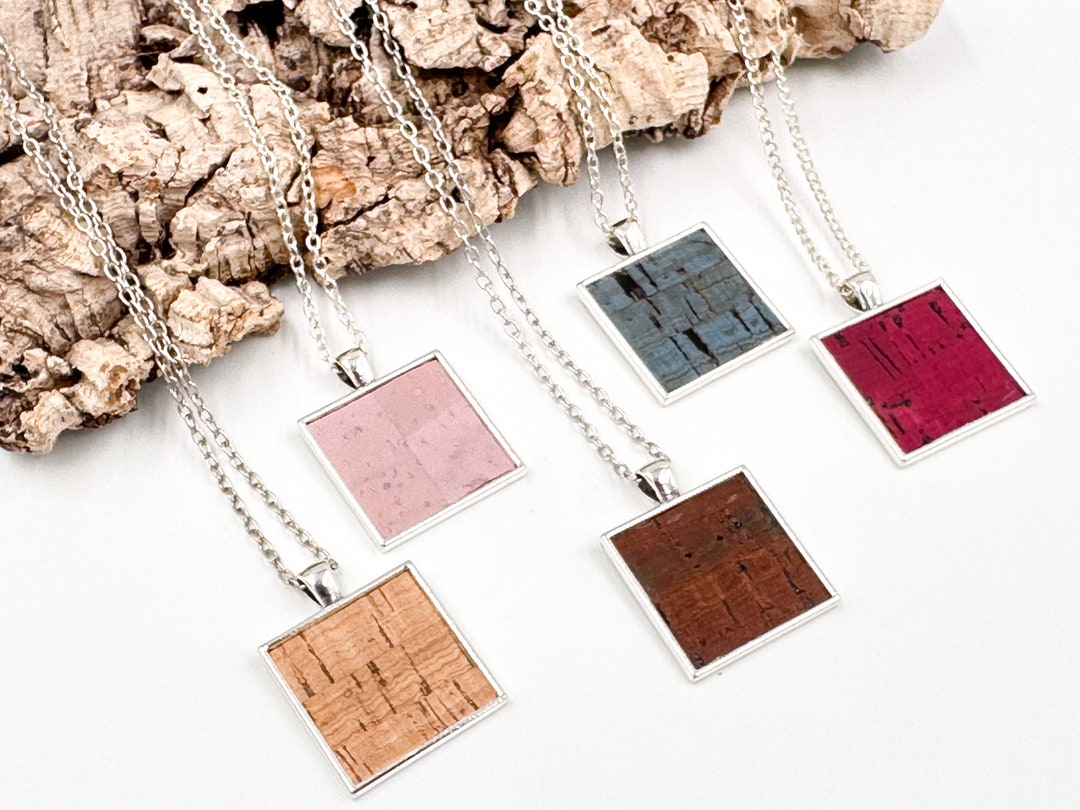 Collar con colgante de corcho, regalo de collar unisex, joyería boho ...