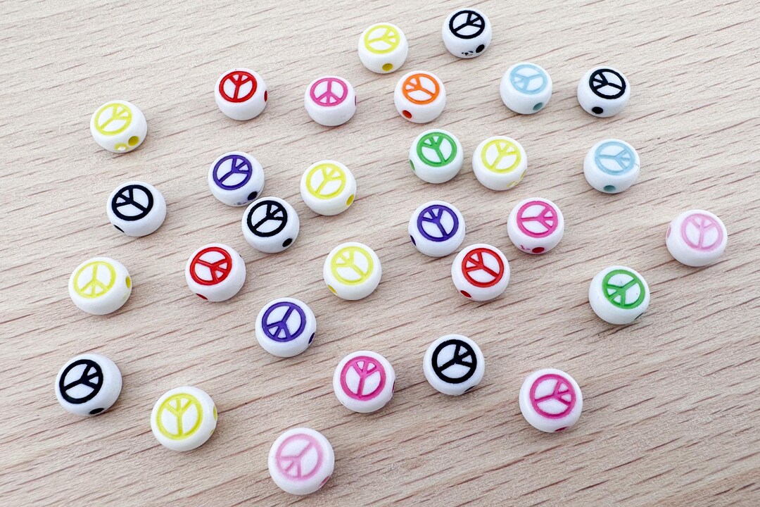 50x Acrylic Peace Sign Beads 4x7mm Spacer (choose Mix Colors/ Only ...