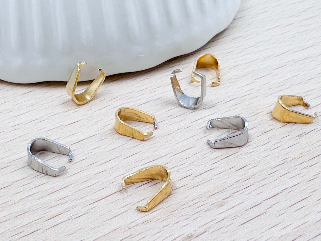 10 Stainless Steel Pinch Clip Connectors, Pendant Holder Snap on Bail ...