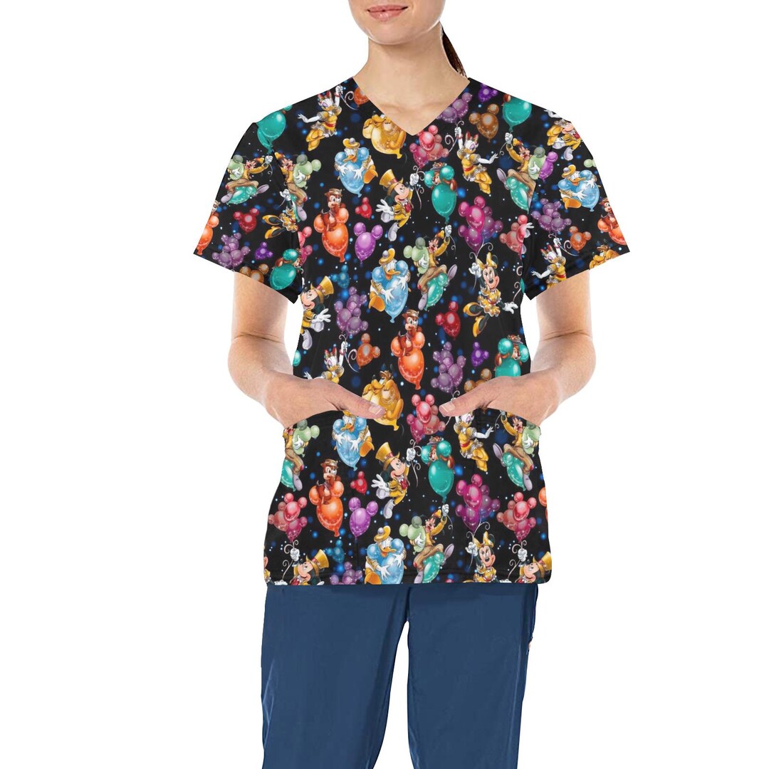 Mickey and Friends Balloons Scrub Top | Mickey Scrub Top | Minnie Scrub ...