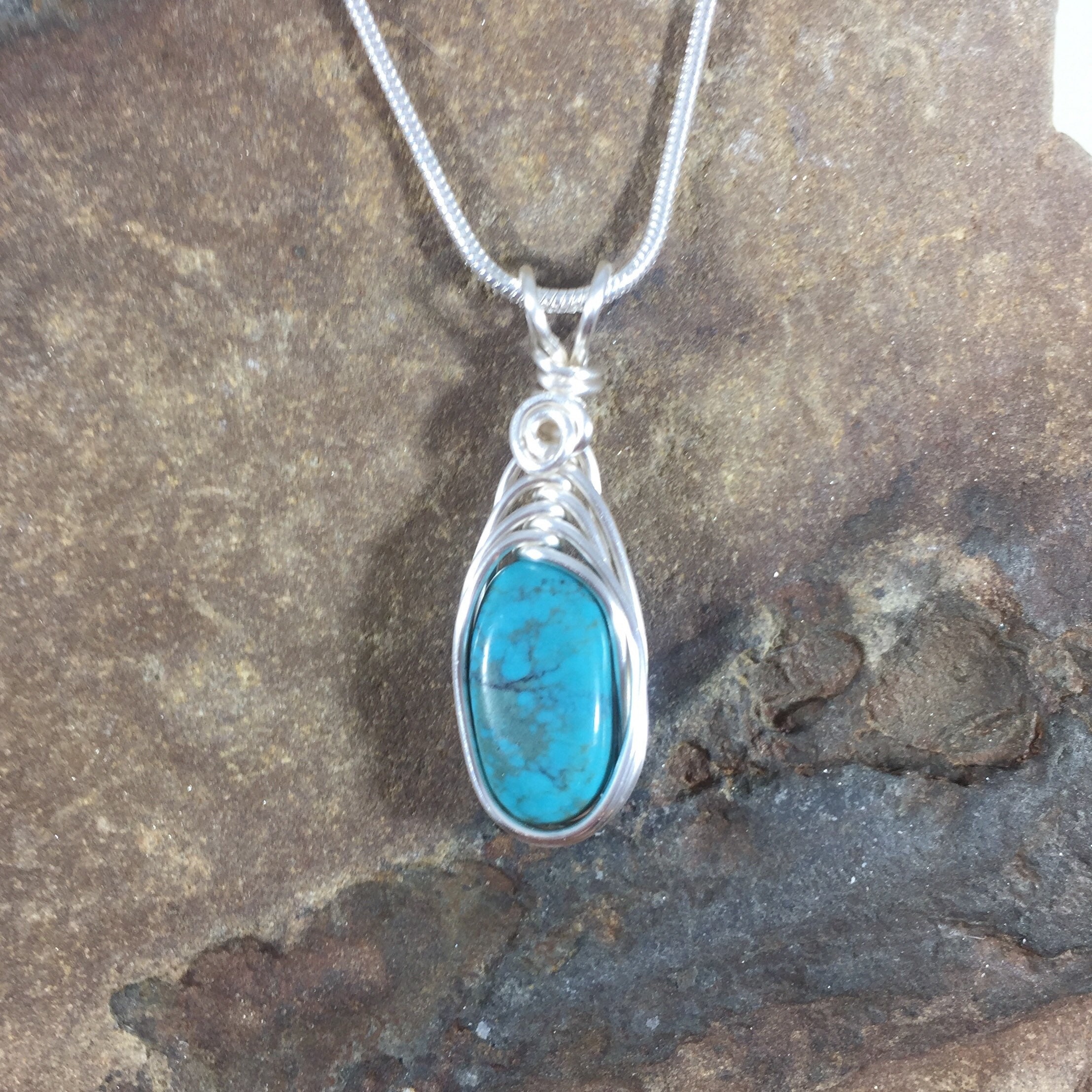 Genuine Turquoise Necklace Silver Turquoise Pendant with | Etsy