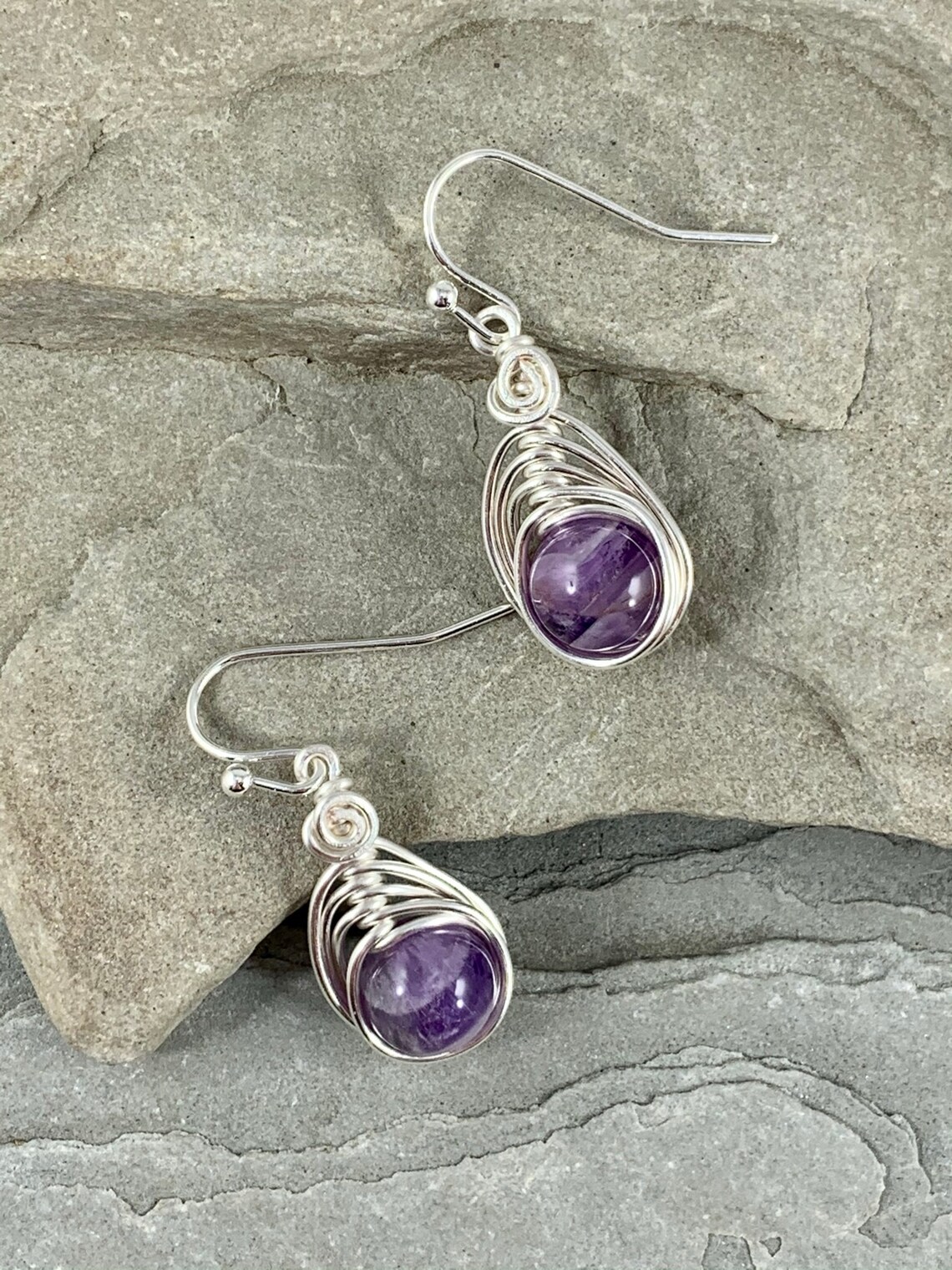 Natural Amethyst Earrings for Women,wire Wrapped Amethyst Drop Earrings ...