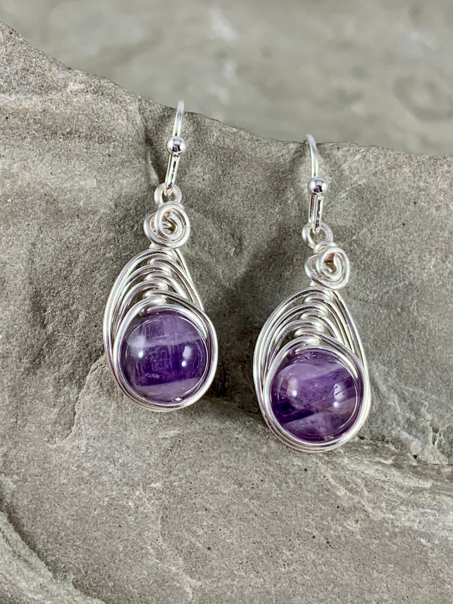 Natural Amethyst Earrings for Women,wire Wrapped Amethyst Drop Earrings ...