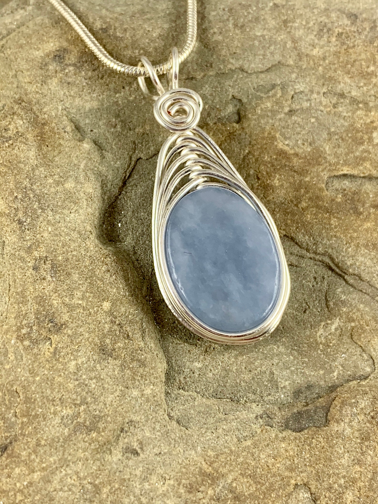 Blue Angelite Pendant Genuine Natural Angelite Necklace - Etsy