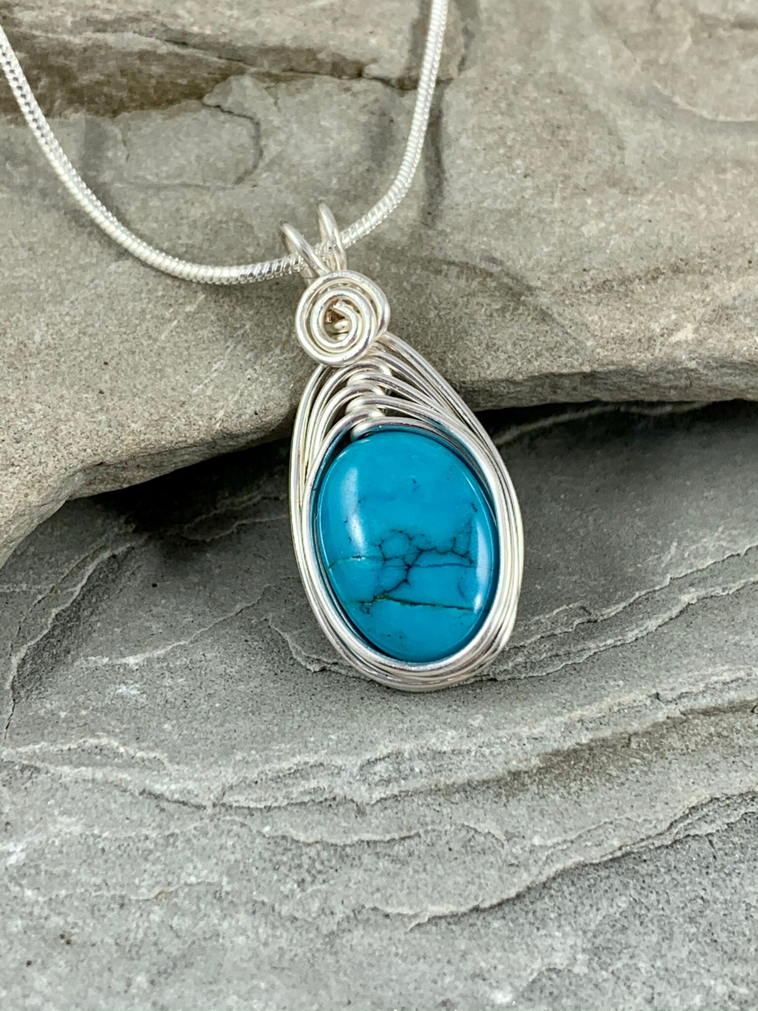 Genuine Turquoise Necklace Silver Turquoise Pendant With - Etsy