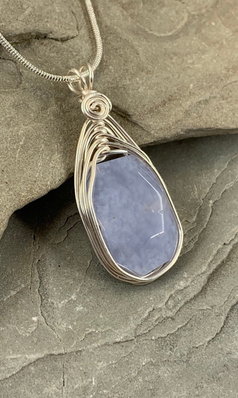 Large Blue Lace Agate Necklace Natural Blue Lace Agate - Etsy