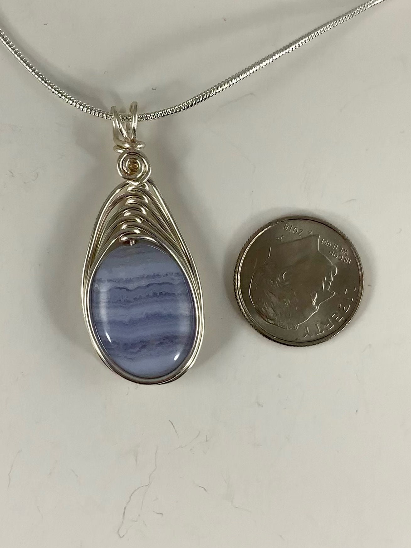 Natural Blue Lace Agate Necklace for Women Wire Wrapped Blue | Etsy