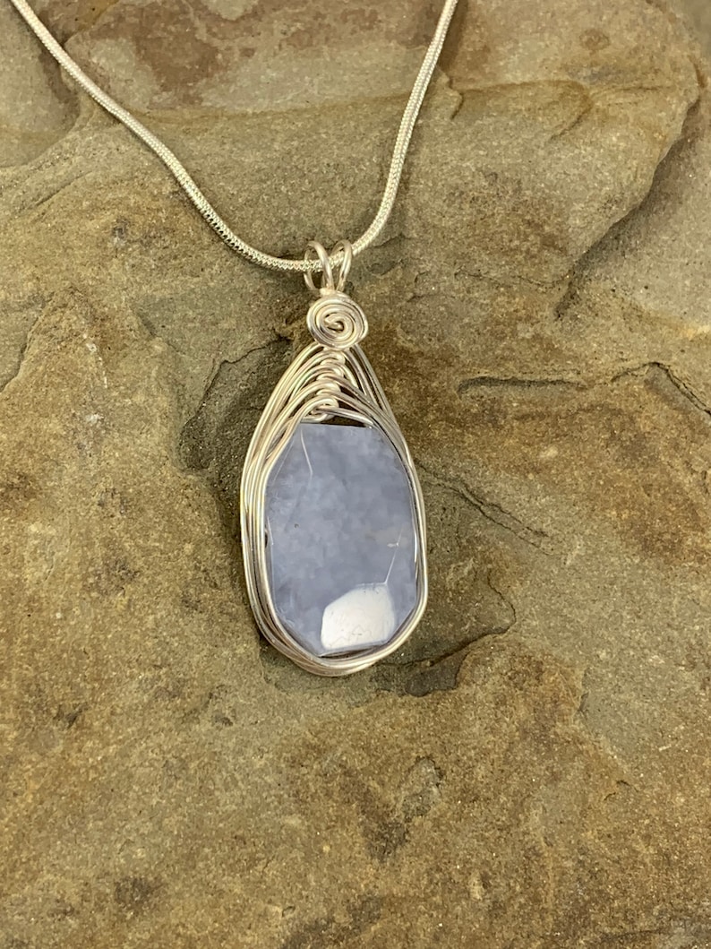 Large Blue Lace Agate Necklace Natural Blue Lace Agate - Etsy