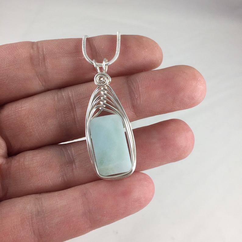 Genuine Amazonite Necklace Silver Wire Wrapped Amazonite - Etsy