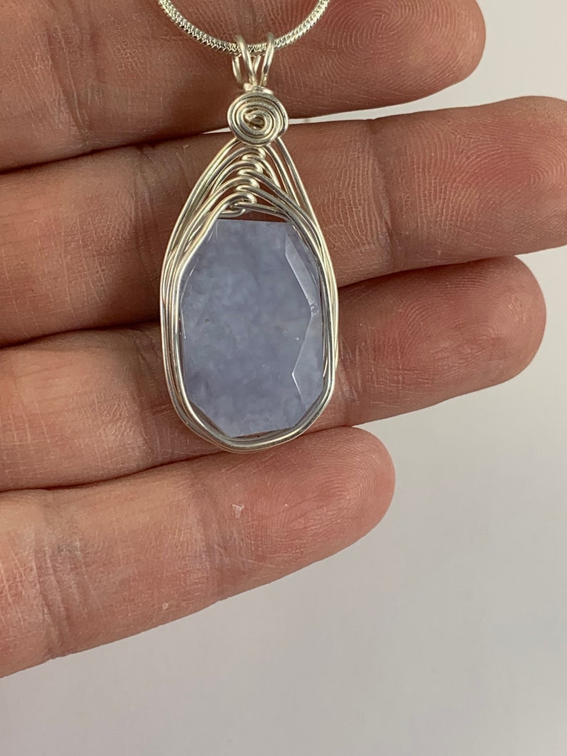 Large Blue Lace Agate Necklace Natural Blue Lace Agate - Etsy