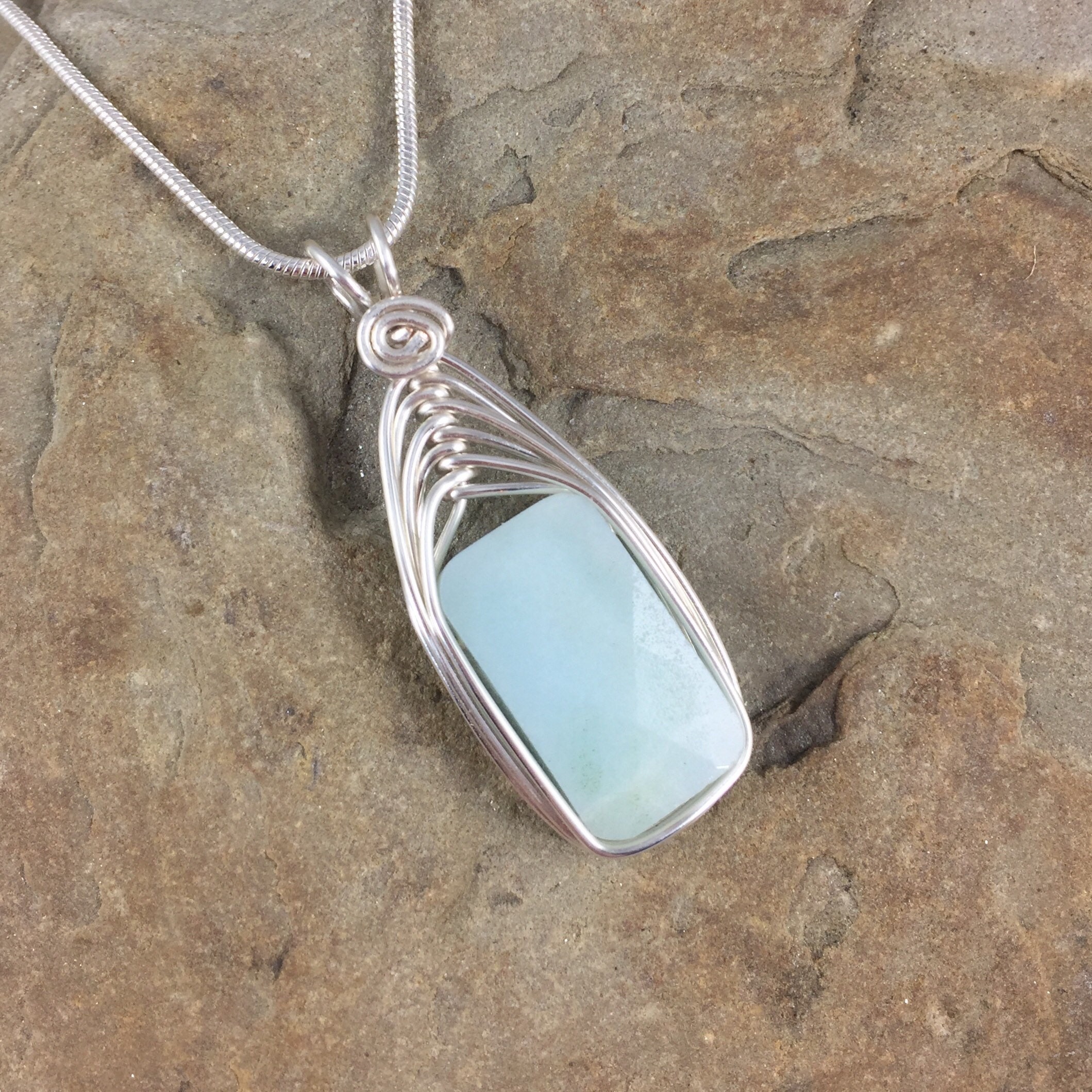 Genuine Amazonite Necklace Silver Wire Wrapped Amazonite | Etsy