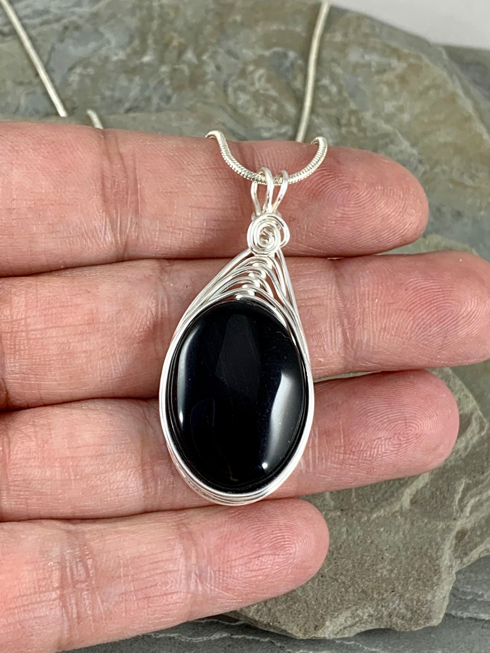Black Obsidian Necklace for Women Oval Obsidian Pendant Gift - Etsy