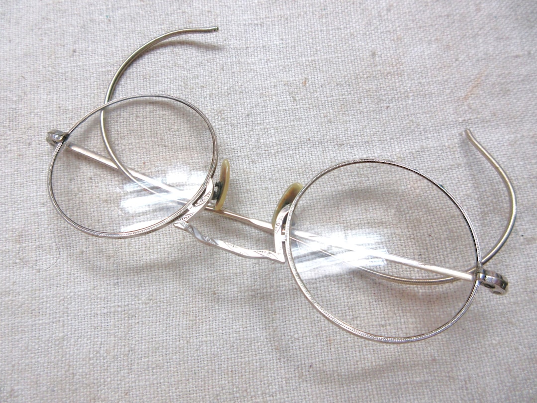 Vintage Round Wire Frame Eyeglasses With Decorative Etching Are Marked ...