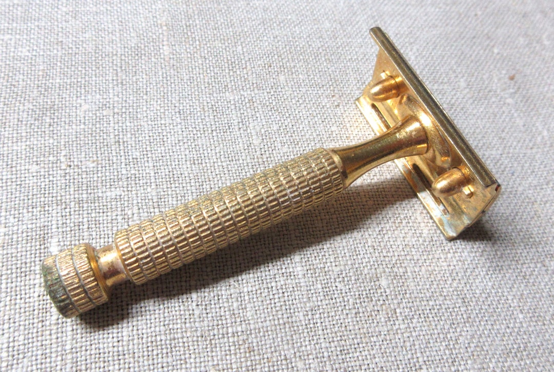 Vintage Treet 3 Piece Double Edge Razor, Gold Tone, Marked Made in USA ...