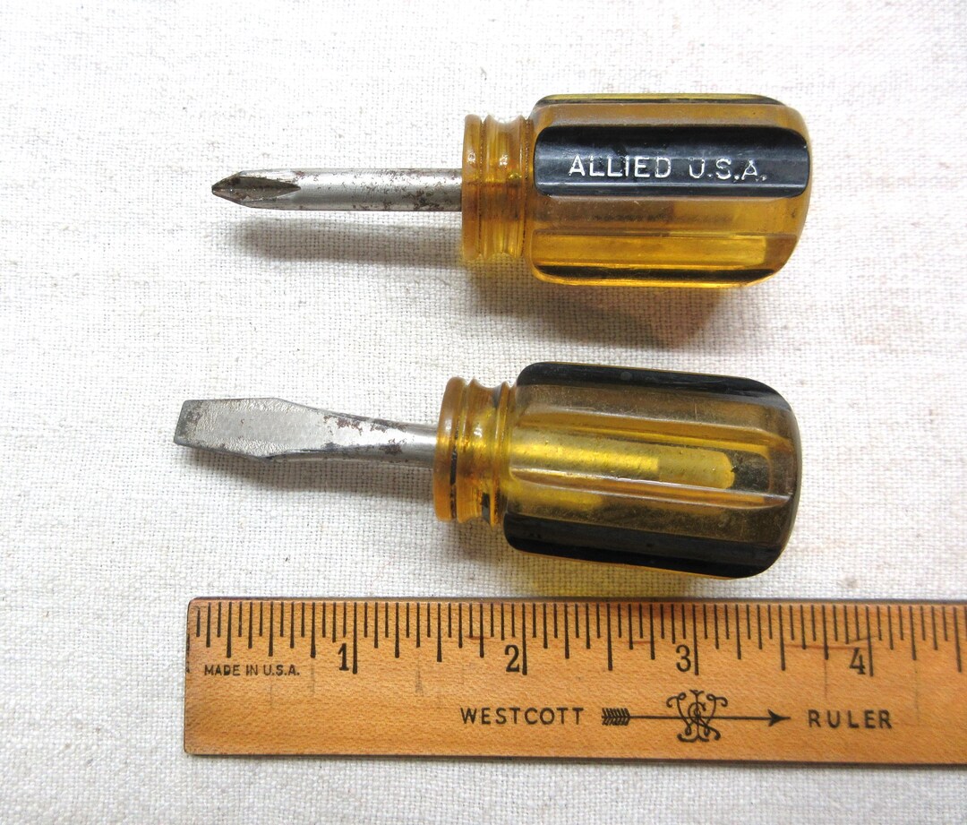 Pair of Old Short Screwdrivers Marked Allied, USA. A Flathead and ...