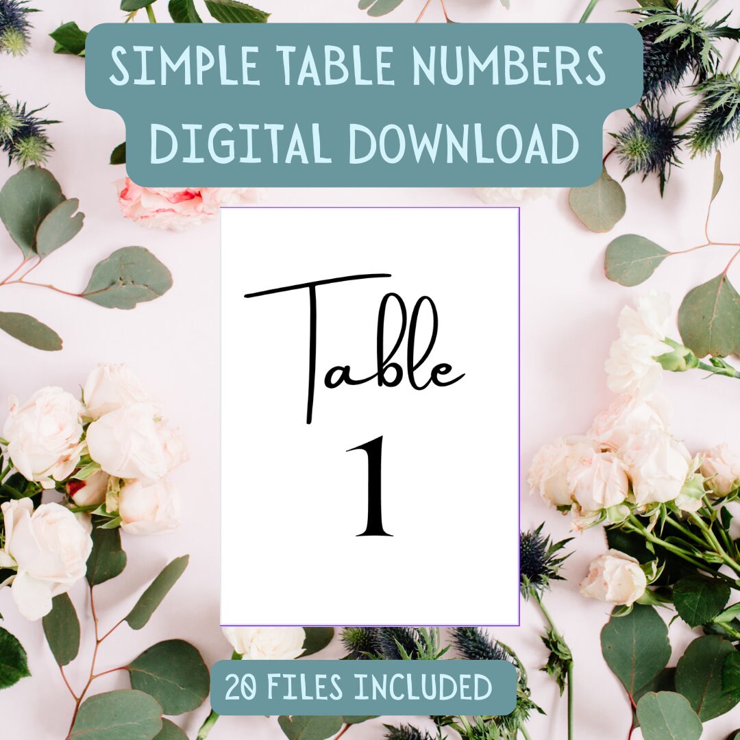 INSTANT DOWNLOAD simple Elegant Table Numbers Digital Download 1-20 ...