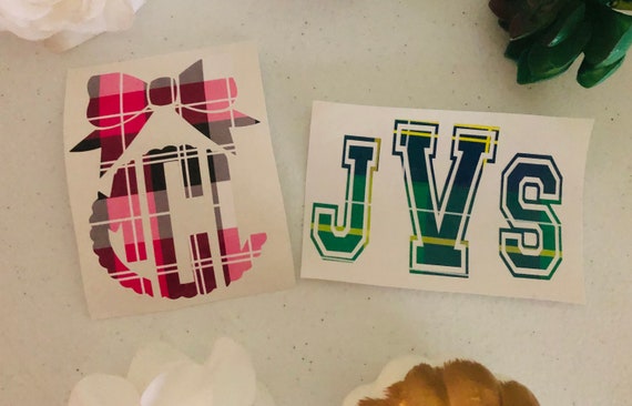 Plaid Monogram Vinyl Decal Preppy Varsity Decal Best Friend | Etsy