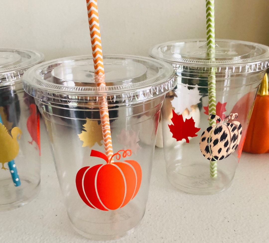 Fall Party Cups, Thanksgiving Cups With Straws, Recyclable Plastic Cup ...