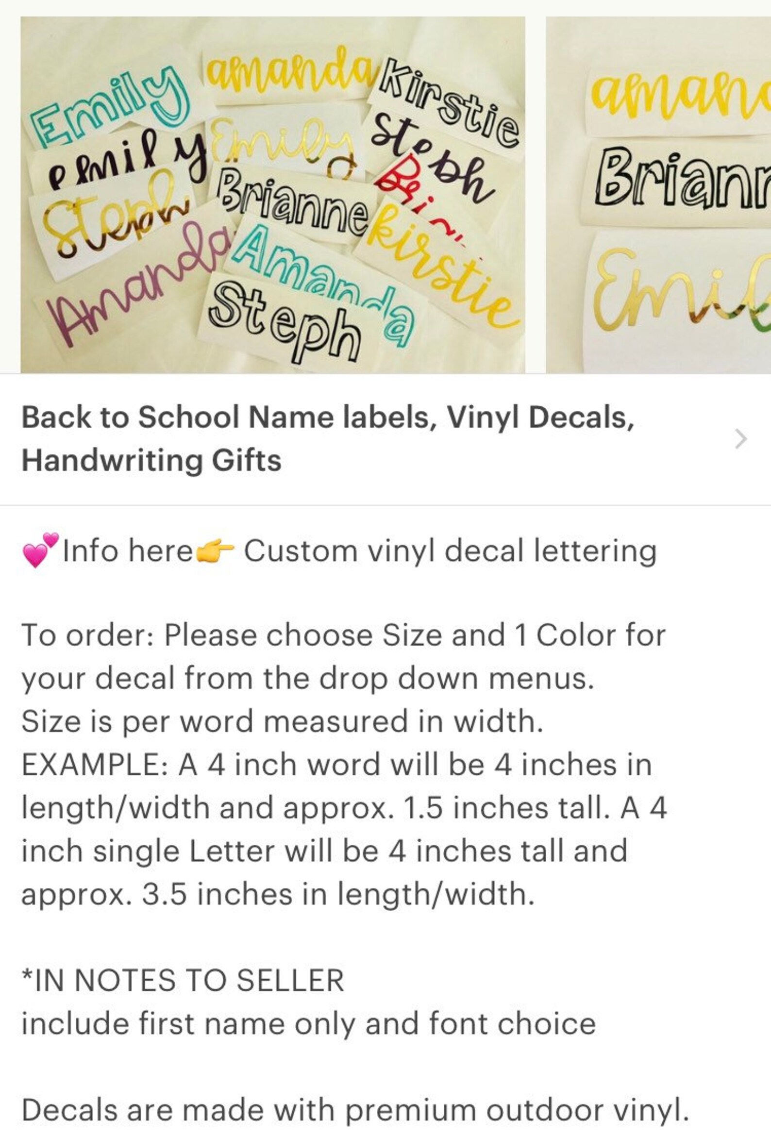 Back to School Name Labels Vinyl Decals Handwriting Gifts - Etsy