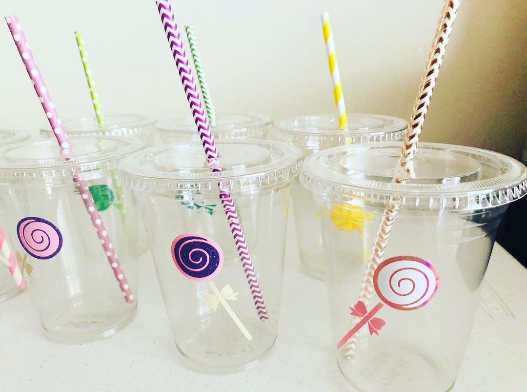 Candy Party Cups: 16 Oz Disposable Plastic Cups With Straws - Etsy