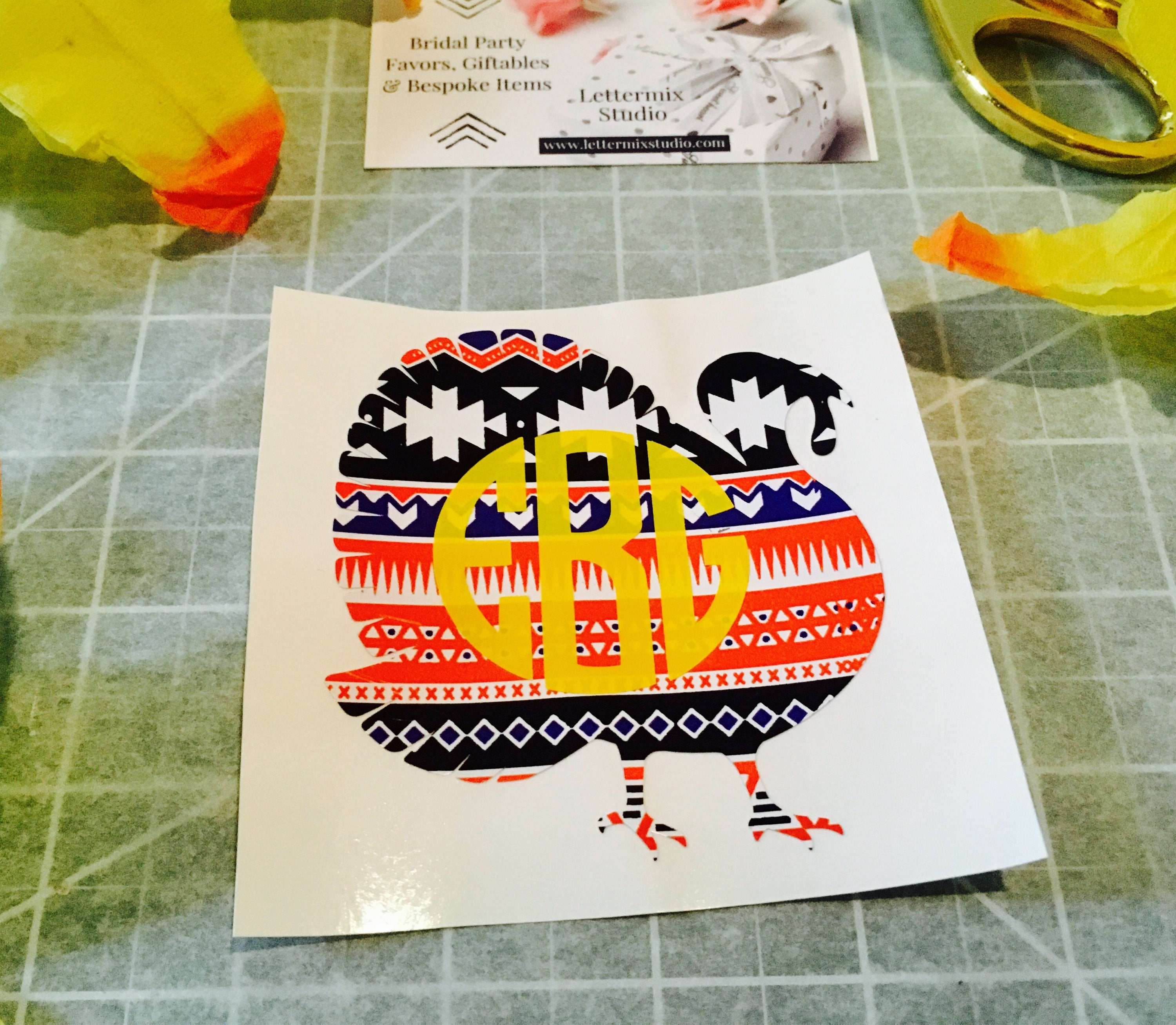 Turkey Decal Monogram Turkey Vinyl Decal for Cups | Etsy