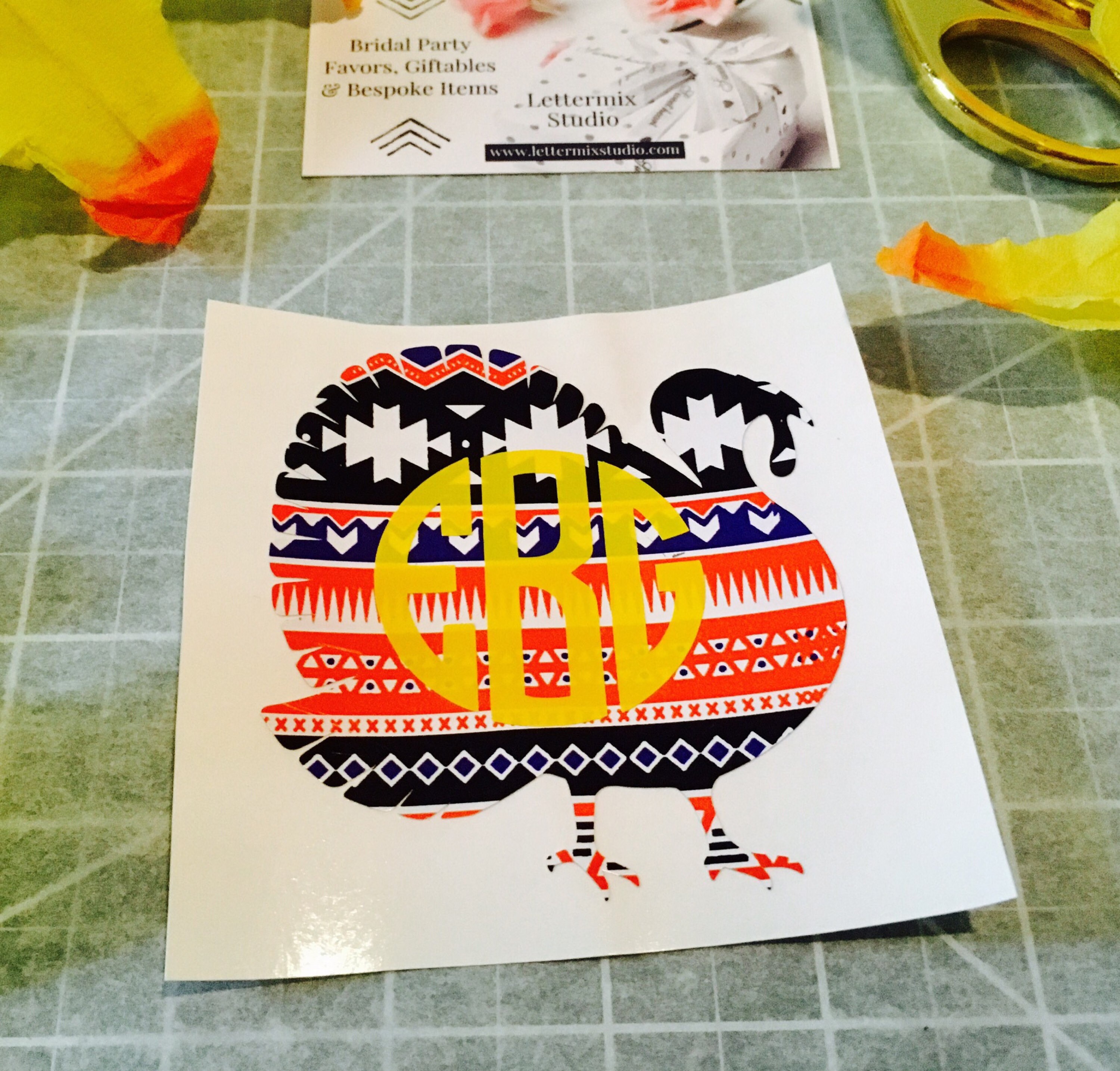 Turkey Decal Monogram Turkey Vinyl Decal for Cups | Etsy