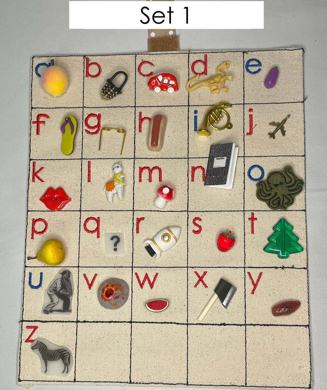 Small Alphabet Canvas Mat 9 by 11 W/ 26 Small Objects W/, Embroidered ...