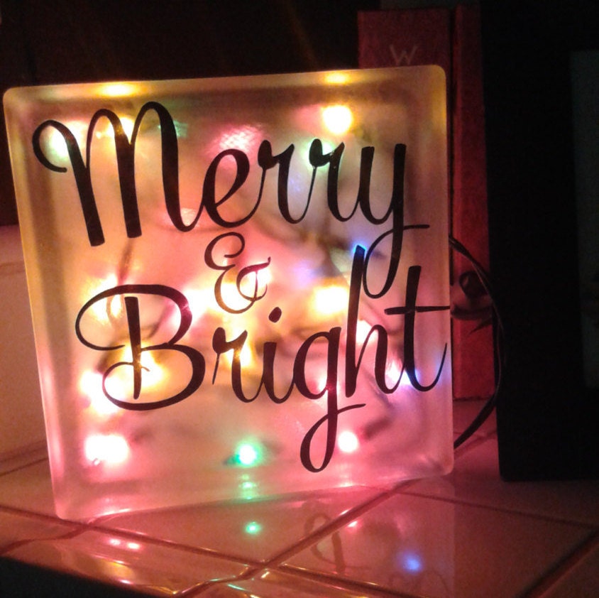 Merry & Bright Lighted Glass Block, Glass Light Block , Holiday Decor ...
