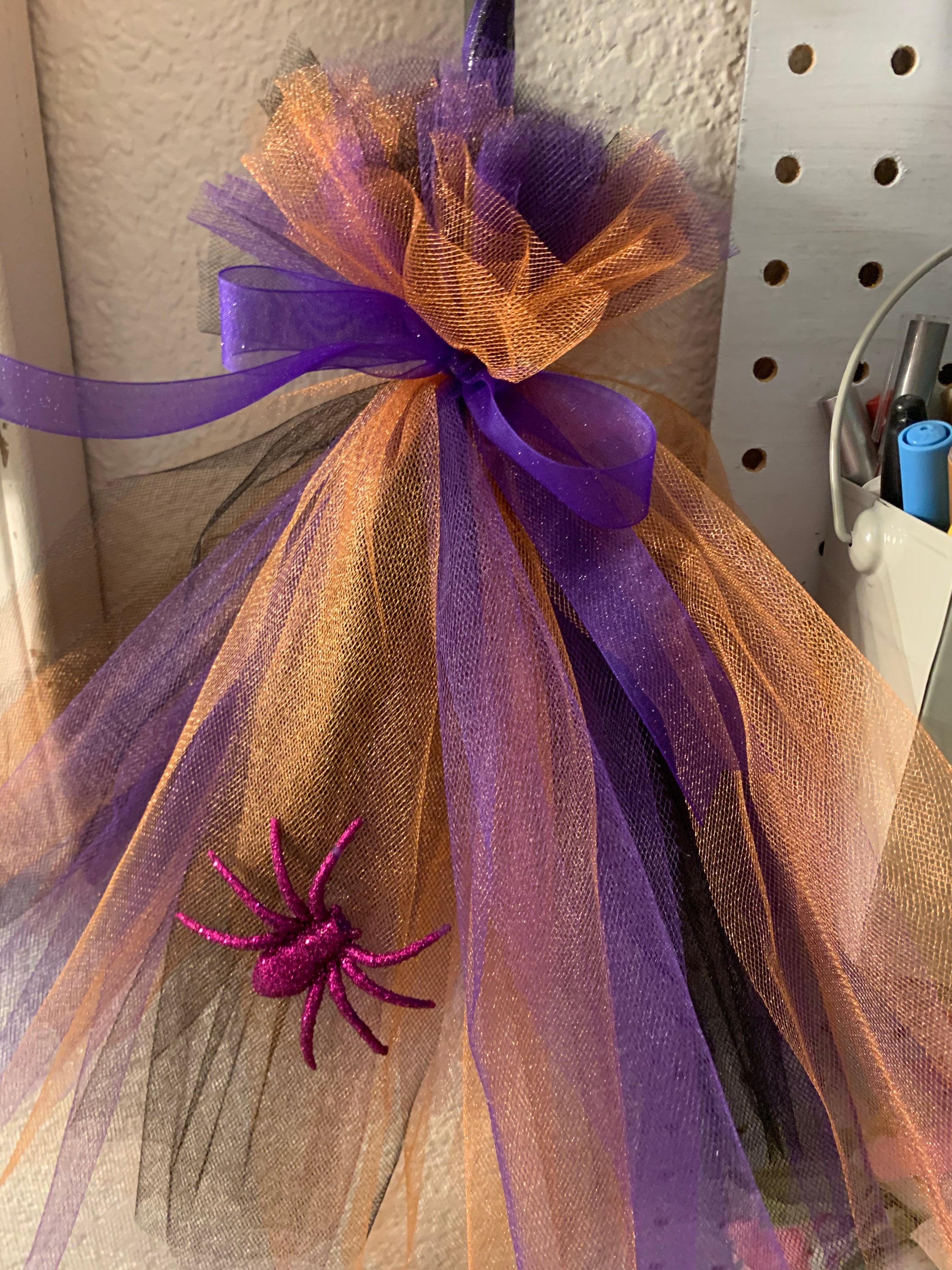 Tulle Witch Broom: Halloween Costume Accessory With Spider - Etsy