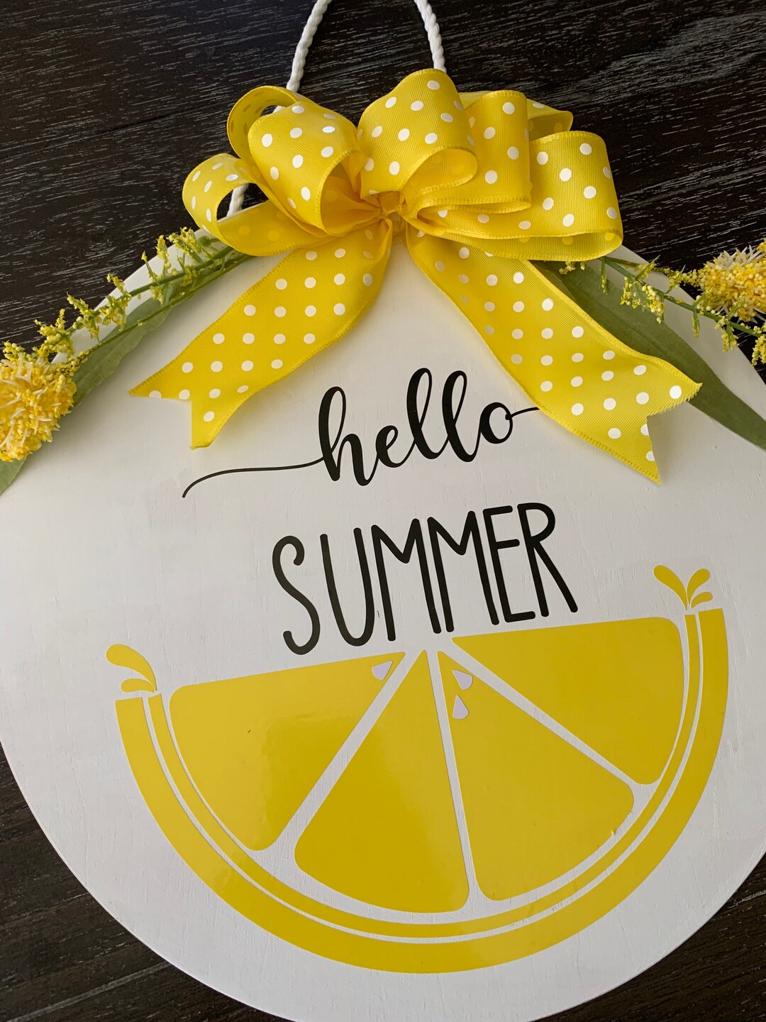 Hello Summer Lemon Sign: 12in Round Wooden Door Hanger - Etsy