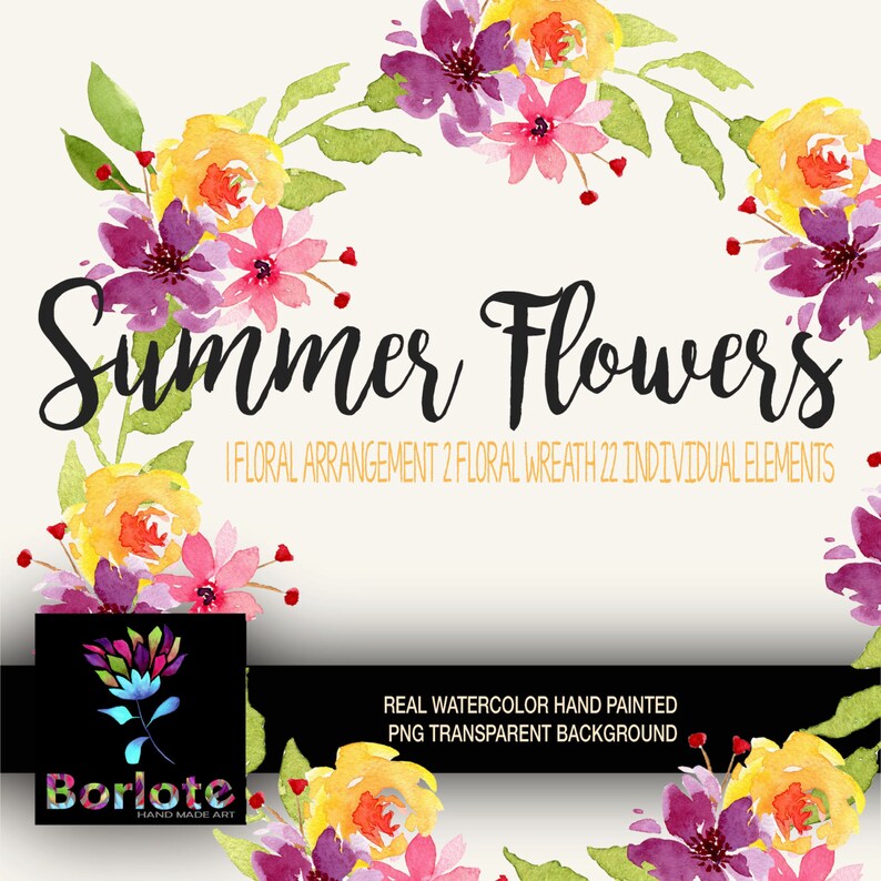 Watercolor Floral Clipart Summer Flowers Watercolor Flowers - Etsy