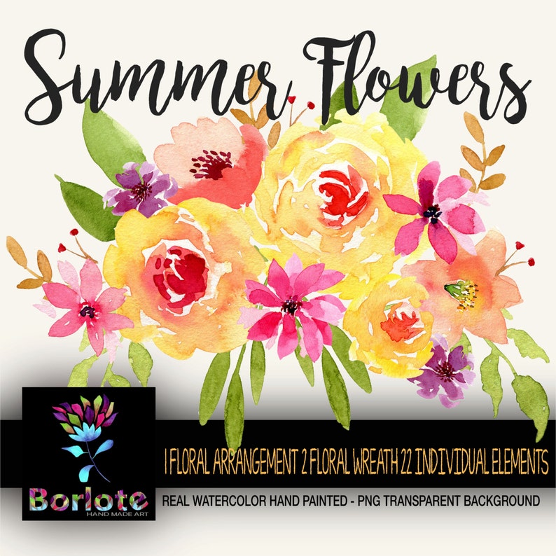 Watercolor Floral Clipart Summer Flowers Watercolor Flowers | Etsy