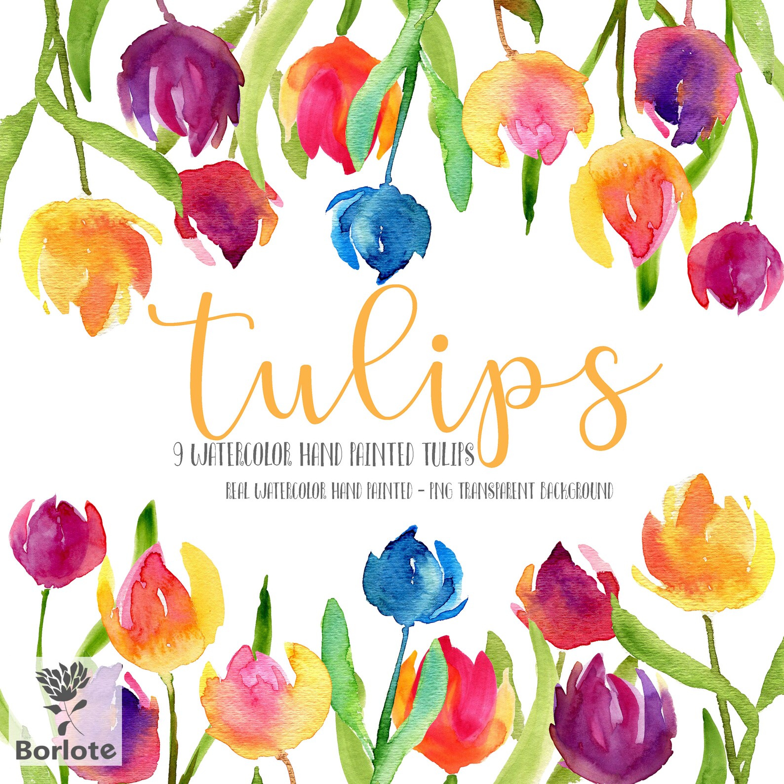 Watercolor Tulips, Watercolor Clip Art, DIY Projects, Cards ,hand ...