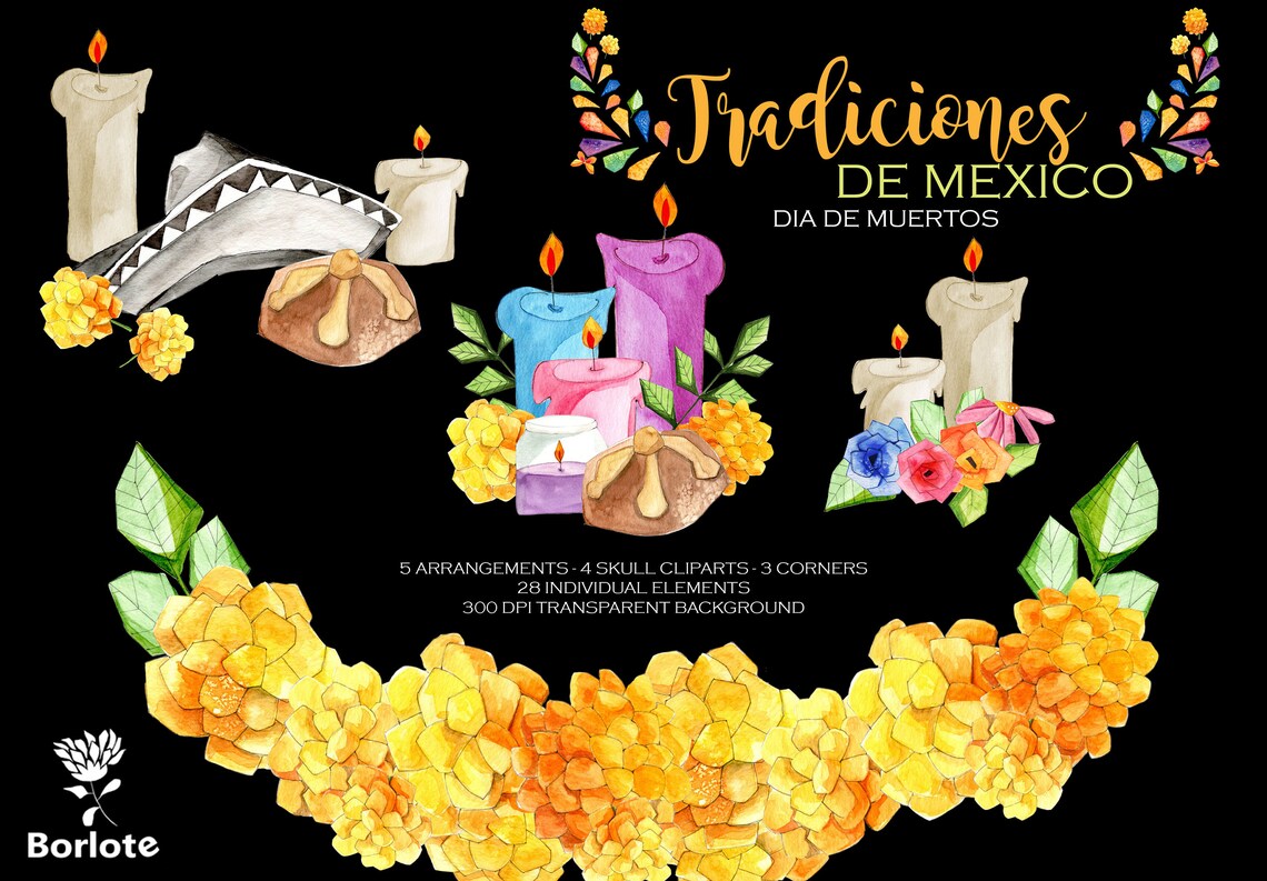 Dia de los MuertosWatercolor Mexican FloralMexican folk | Etsy